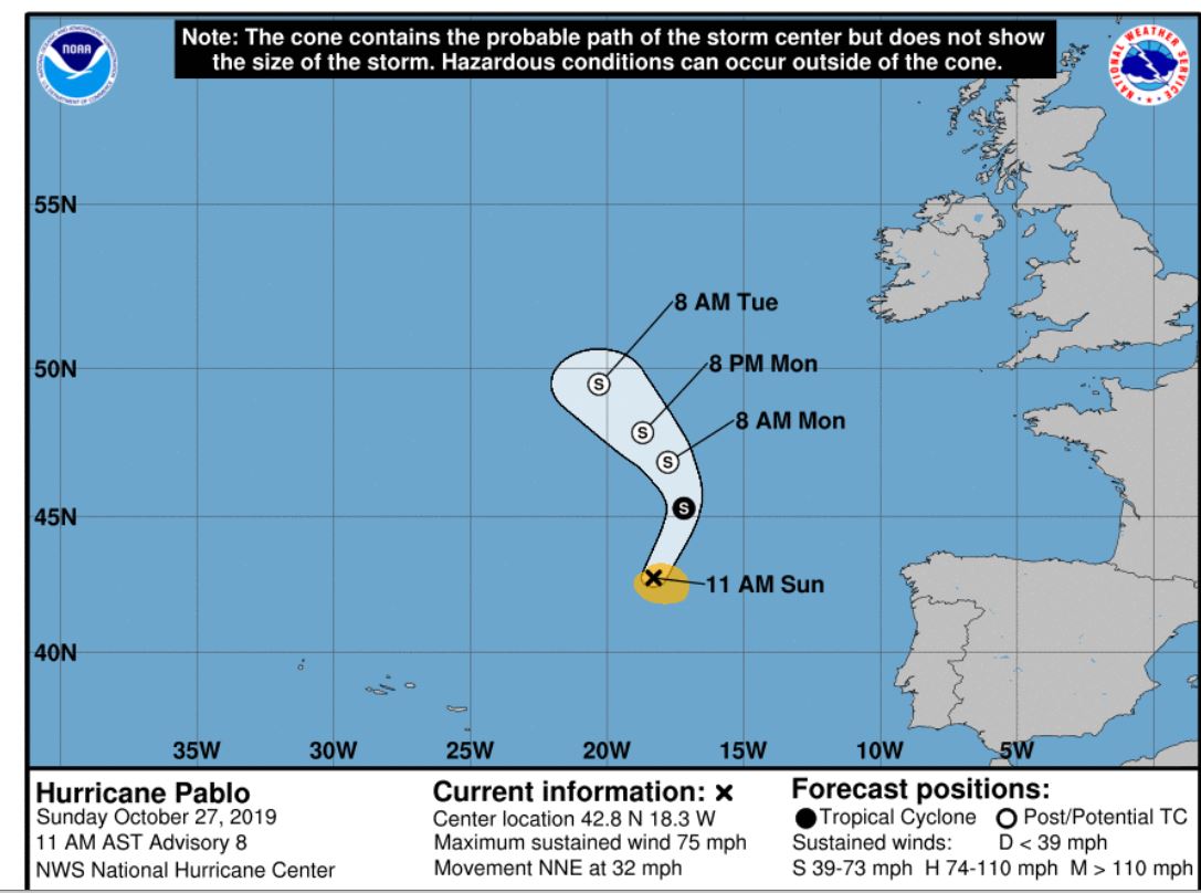 Pablo now a hurricane over the eastern North Atlantic - Ocean Weather ...